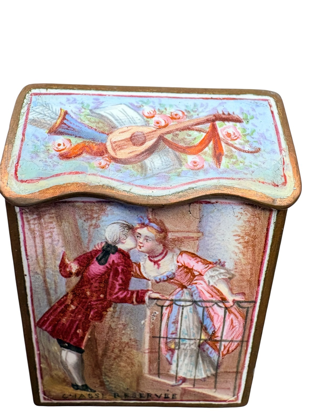 Antique French Enamel Vesta Match Safe Gilt Brass Romantic Scene c.1880 ...