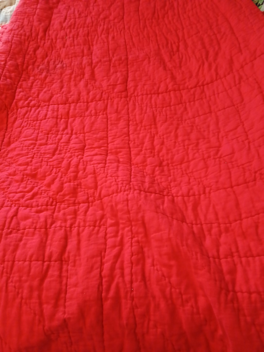 Antique Patchwork Quilt 78x64 Hand-Stitched Red Backing, 1920-1940