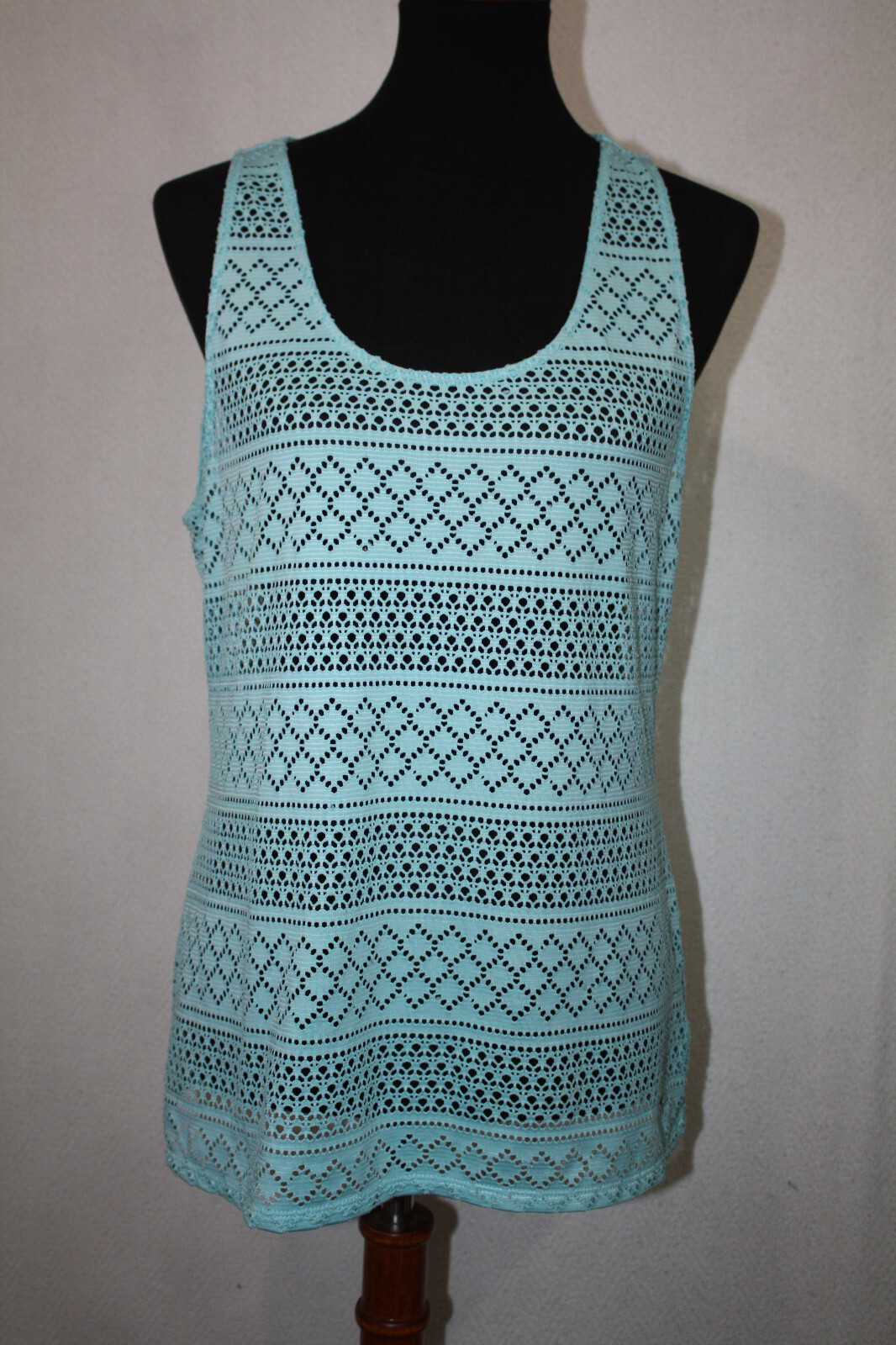 GUESS Sz L Light Aqua Blue Green Open Eyelet Knit Tank Top | eBay
