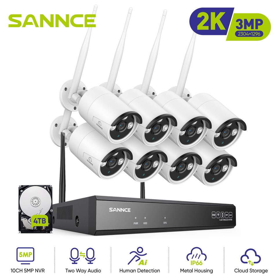 SANNCE Wireless 3MP Security Camera System 5MP 8CH NVR Two-Way Audio ...