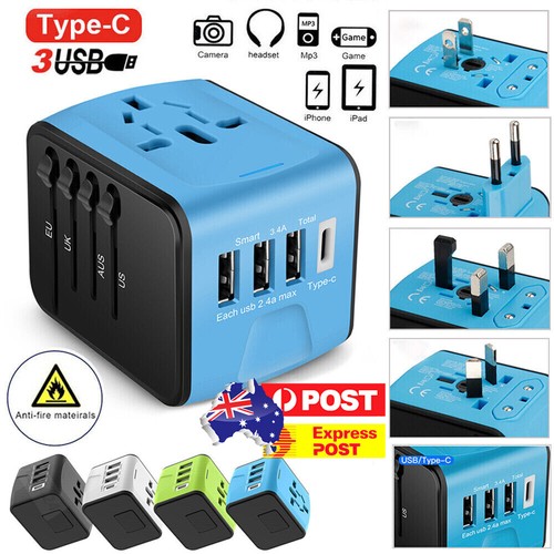 International Universal Travel Adapter 3 USB &Type-C Outlet Converter ...