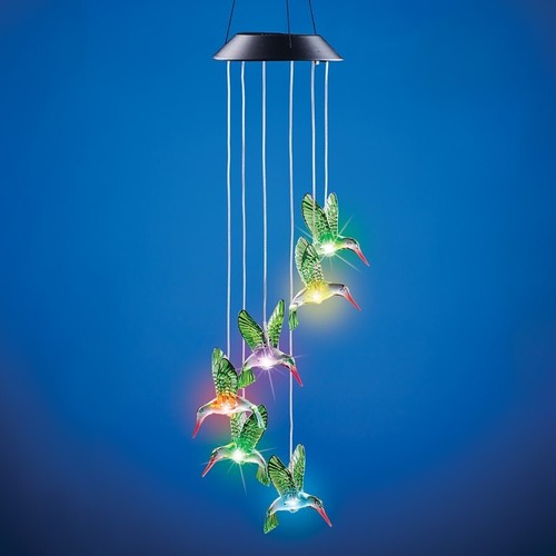 Solar LED Color Changing Beautiful Hummingbird Porch Garden Mobile ...