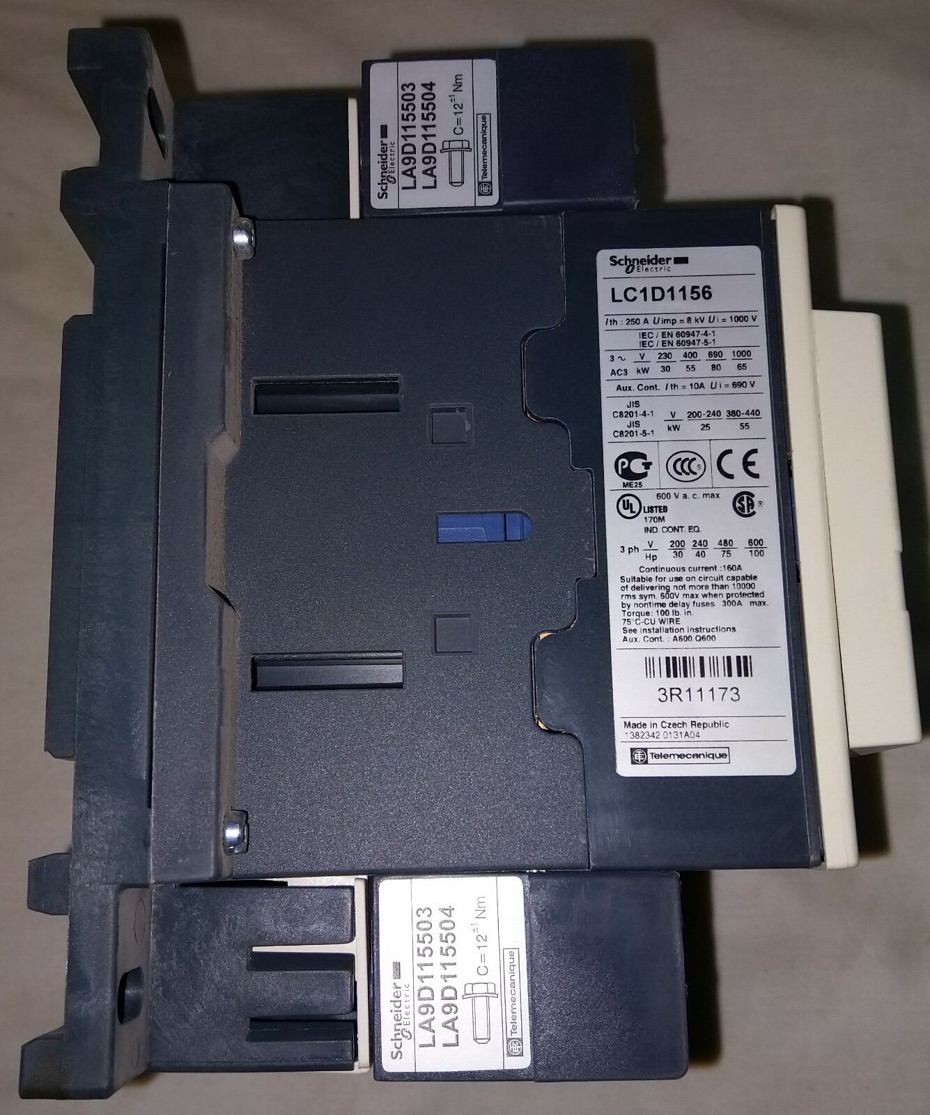 Schneider Electric LC1D1156F7 3 Pole Contactor - 115 A, 110 V ac Coil ...