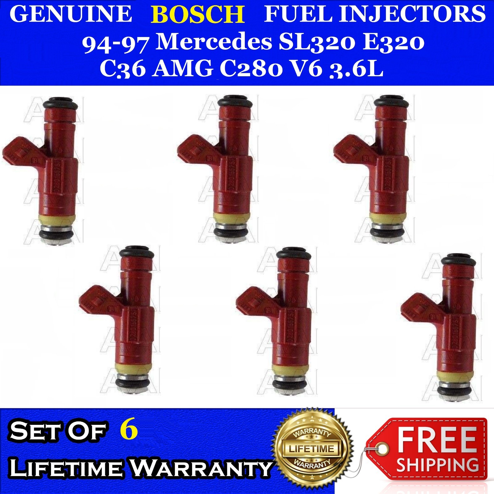 6x OEM Bosch Fuel Injectors for 94-97 Mercedes SL320 E320 C36 AMG C280 ...