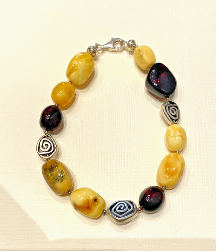 Authentic Baltic White Red Cherry Amber Silver 925 Handmade Bracelet ...