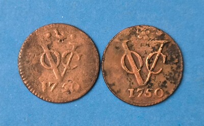2 Pcs Dutch Netherlands Colonial Voc Duit 1750 Different Type Province ...
