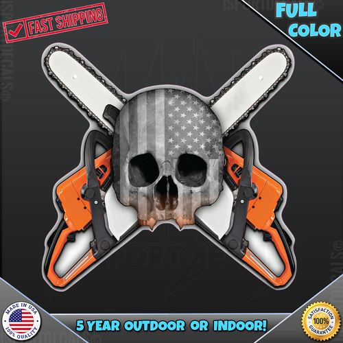 Skull Chainsaw Crossbones Logger Arborist Wood Cutting VINYL DECAL ...