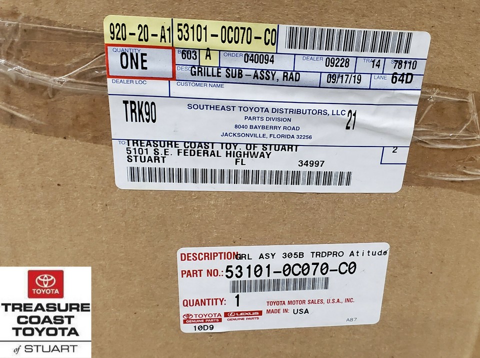 NEW OEM TOYOTA TUNDRA 18-2021 TRD PRO GRILLE CODE 218- 53101-0C070-C0 ...