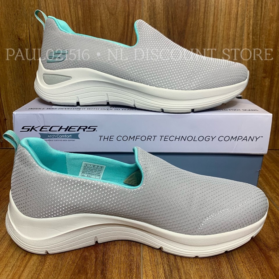 SKECHERS Women's Arch Comfort Slip On Athletic Shoes Sneaker ~ Gray | eBay