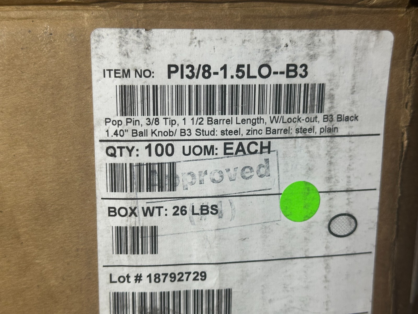 Innovative Components PI3/8-1.5LO-B3 Pop Pin 3/8" Tip, 1-1/2" Barrel w ...
