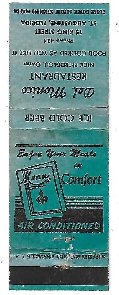 Del Monico Restaurant-St. Augustine, Florida Vintage Matchbook Cover | eBay