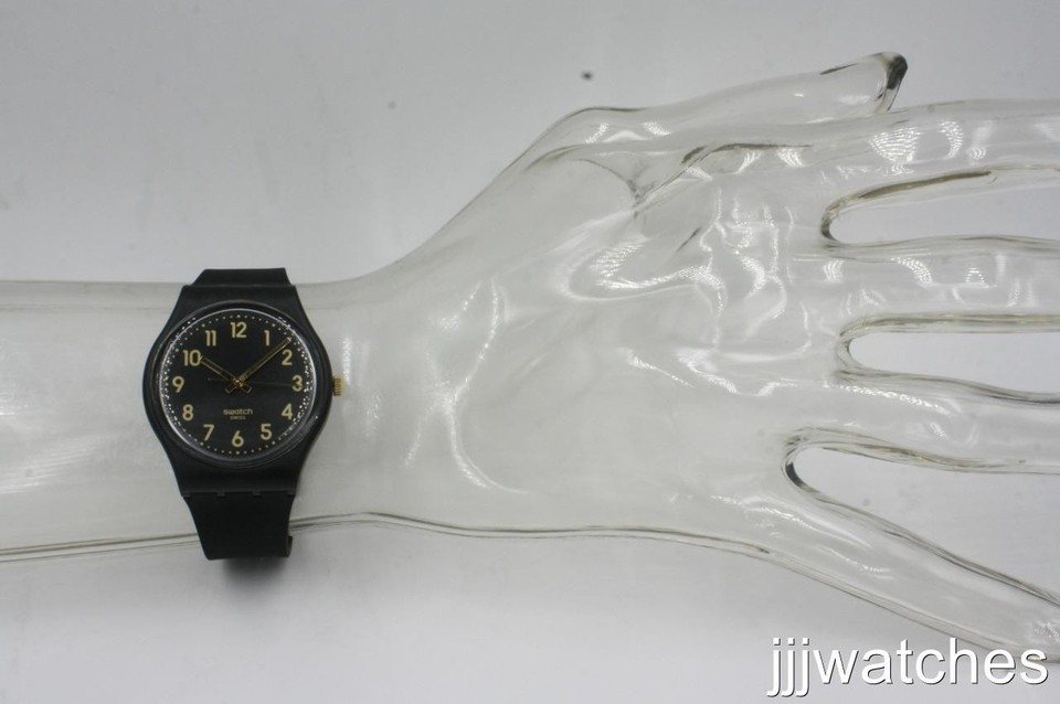 New Swiss Swatch Classic Golden Tac Black Silicone Watch 35mm GB274 $75 ...