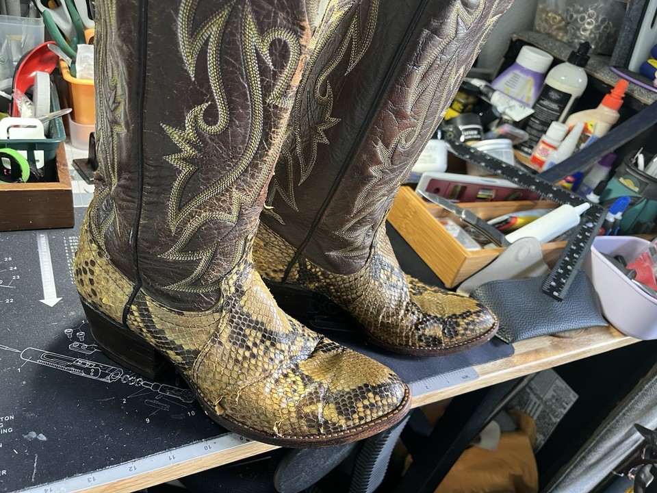 Dan Post Leather Snake Skin Python Cowboy Boots Size Mens 8D | eBay