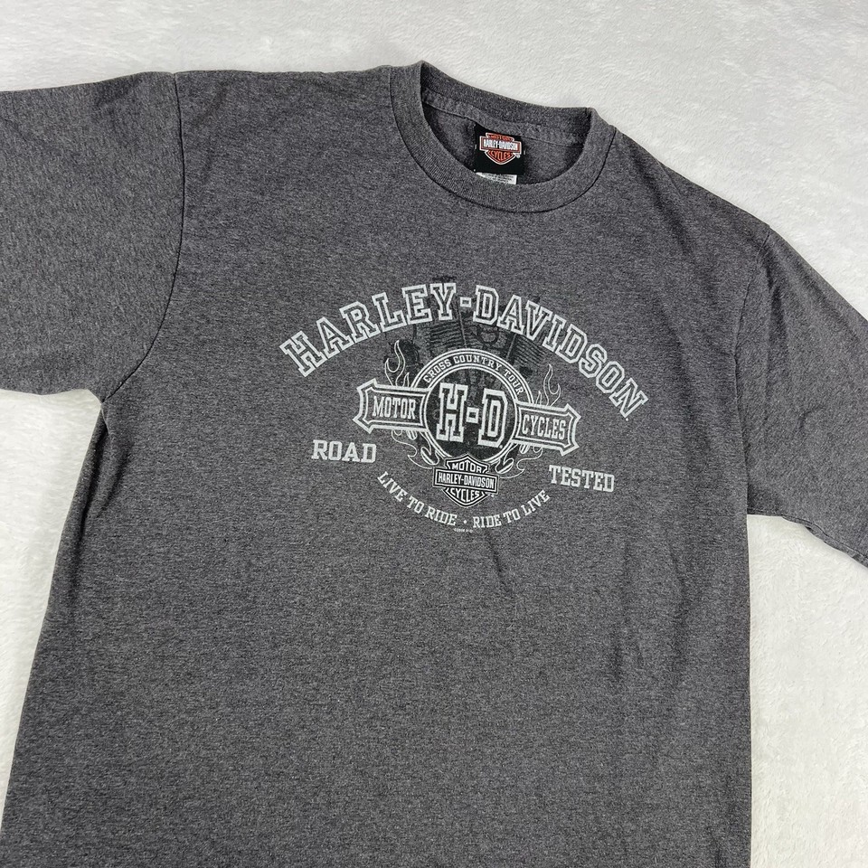 Vintage Y2K Harley Davidson Motorcycle Double Sided Flames T-Shirt Mens ...