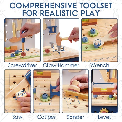 Wooden Toy Workbench, Large Kid's Wooden Play Tool, Pretend Play ...