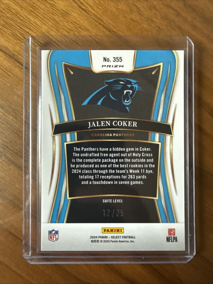JALEN COKER 2024 SELECT SUITE LEVEL FOOTBALL TRI-COLOR PRIZM #12/25 ...