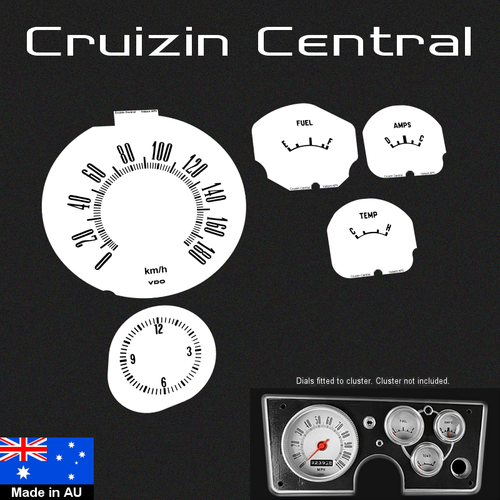 Plastic WHITE DECALS for Chrysler Valiant AP5 gauge speedo sticker ...