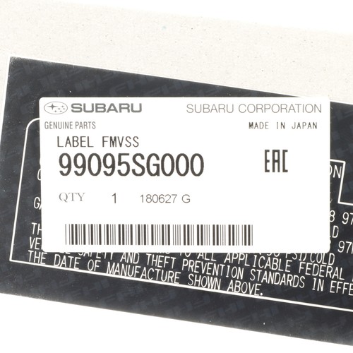 OEM Subaru FMVSS Certification Information Label Sticker Decal ...