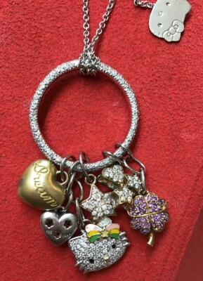 kimora lee simmons hello kitty Charm Necklace White Gold Chain Diamonds ...