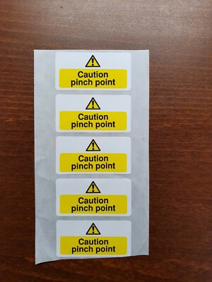 Set of 5 self adhesive "Caution pinch point" warning/hazard labels ...