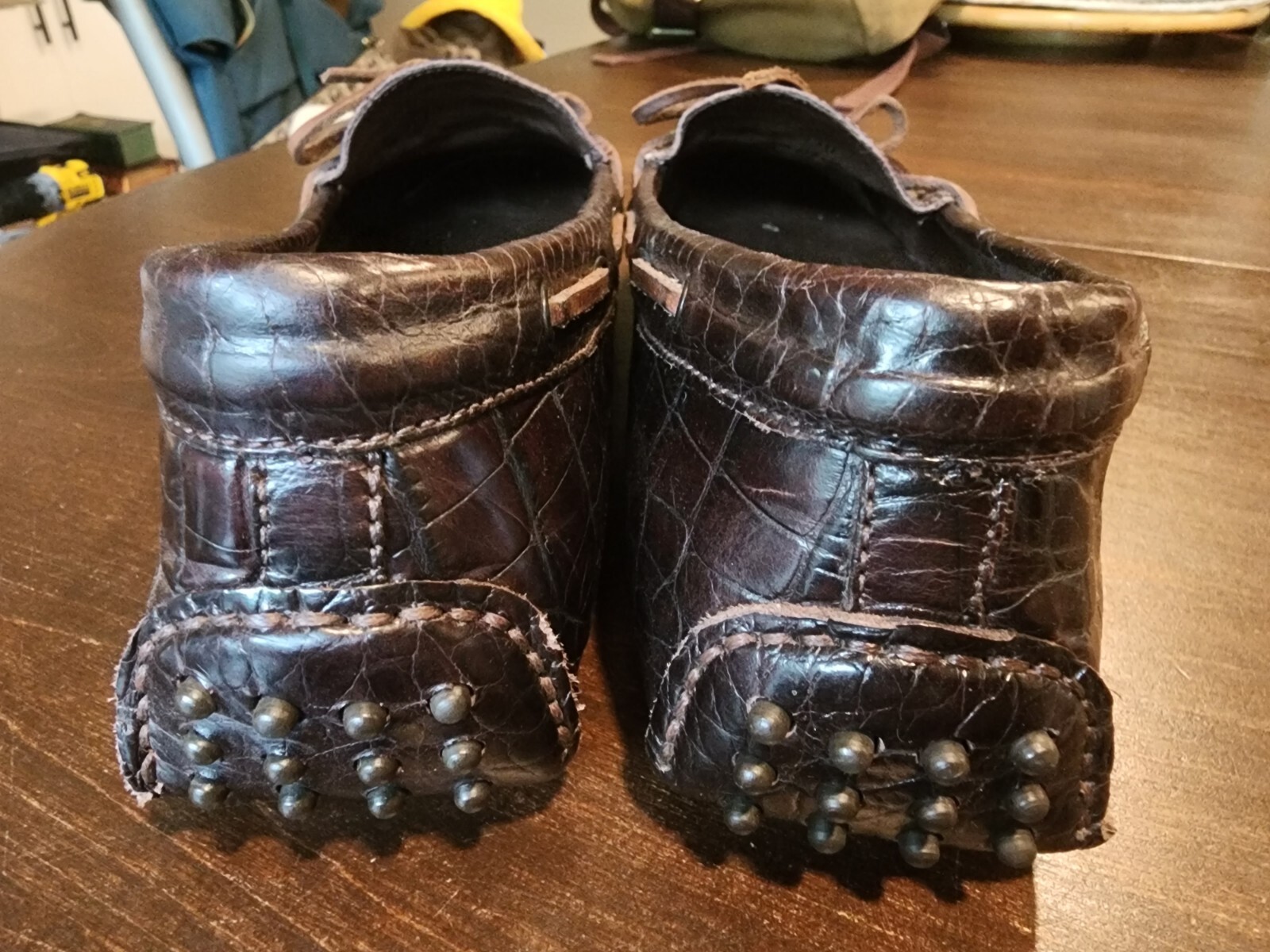 COLE HAAN MEN'S CROC EMBOSSED BROWN LEATHER DRIVING M… - Gem