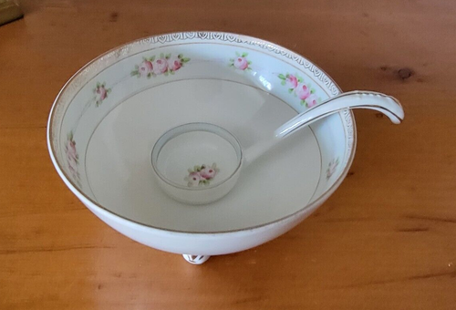 Antique Porcelain Nippon Hand Painted Gold Trim Footed Bowl & Ladle | eBay