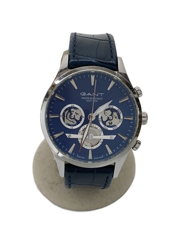 GANT GT005 Quartz Analog Watch Blue Dial Navy Leather Stylish Excellent ...