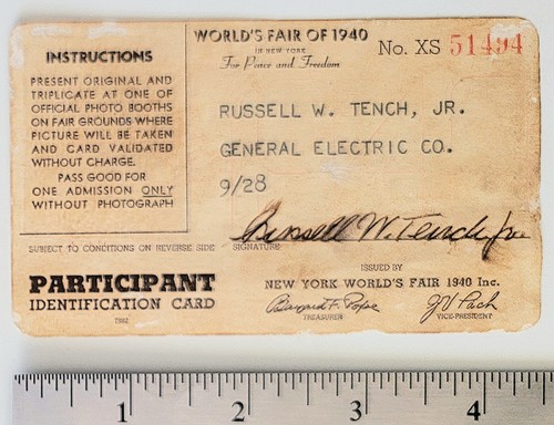 1940 New York Worlds Fair GE General Electric Employee ID Card ...