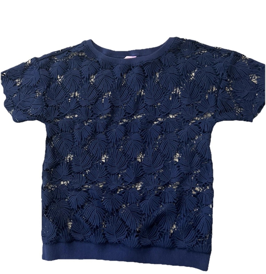 Lilly Pulitzer Iona Lace Top Shell Cotton Short Sleeve Pullover Ribbed ...