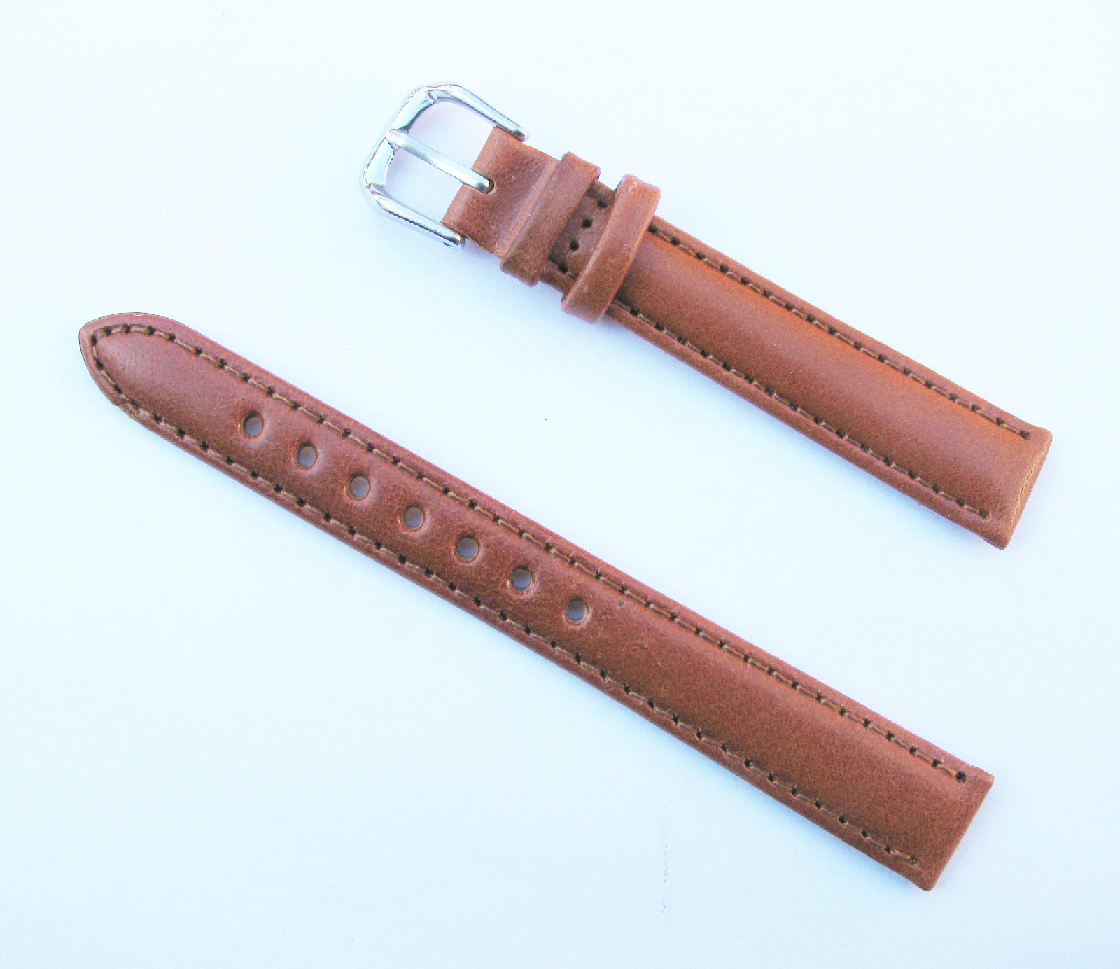 14mm Quality Genuine Leather Padded Dark Tan Watch Band - Size Regular ...