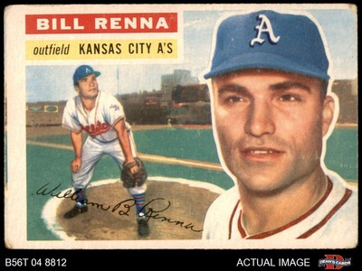 1956 Topps #82 Bill Renna Athletics DOUBLE-PRINT 1.5 - FAIR | eBay
