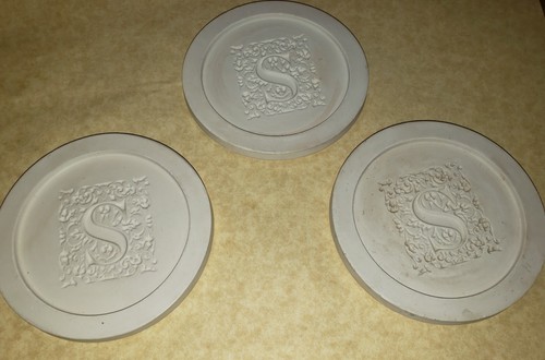 Lot of 3 Monogram Ceramic Coasters White with Initial "S" Cork Bottoms ...