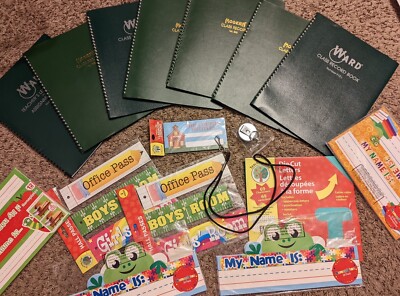 Lot of Teacher Supplies Gradebooks Hall Pass Name Tags Lanyard Key Belt ...