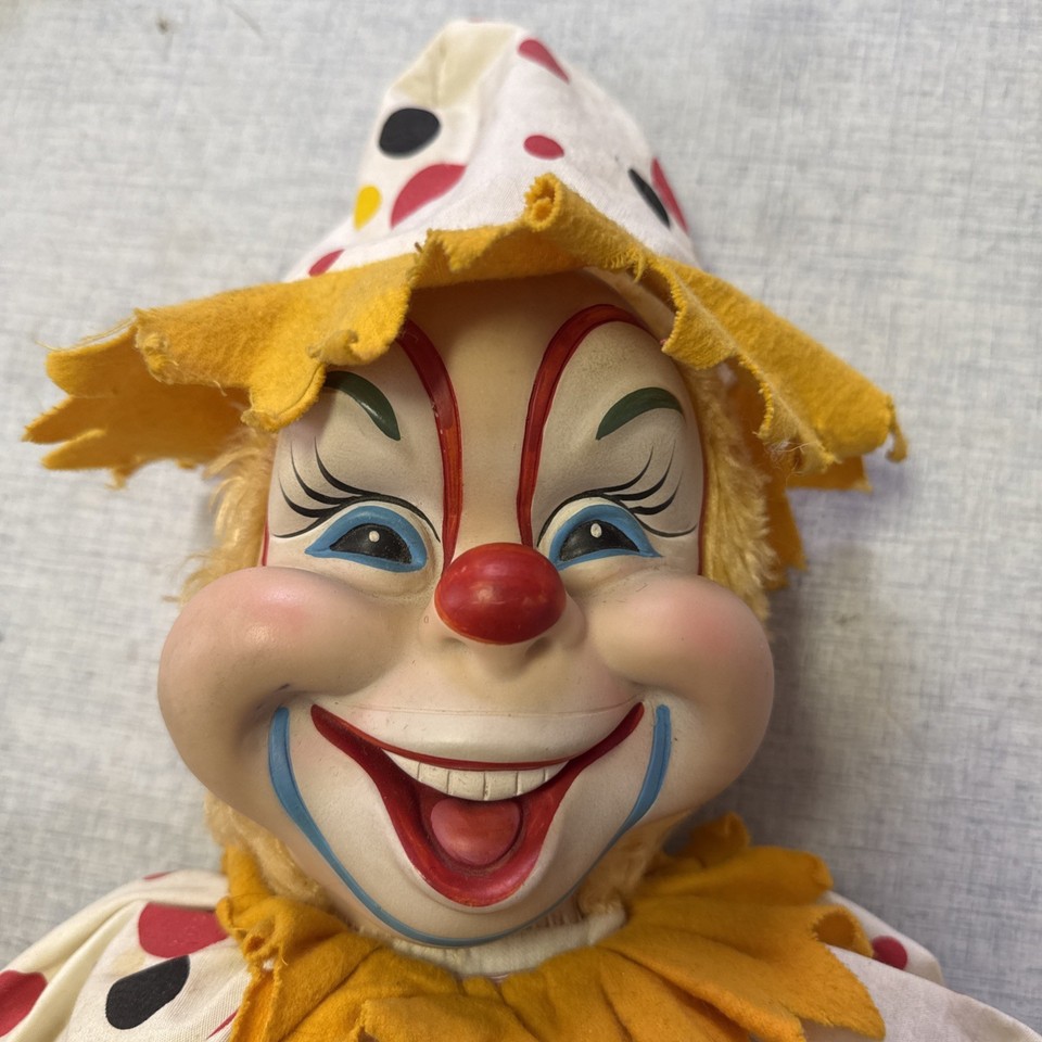 Vintage LARGE RUSHTON Clown Doll Star Creation Stuffed Plush Toy Rubber ...
