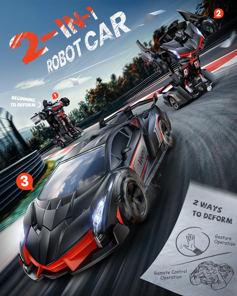 V992 Transform Robot RC Car, 1:14 Scale, 2-in-1 Robot Toy Car with ...