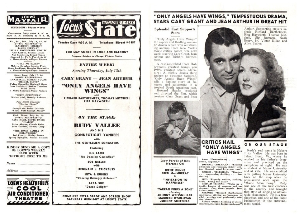 1939 LOEW'S WEEKLY Movie Paper July 6 Cary Grant, Tarzan. Jean Arthur ...