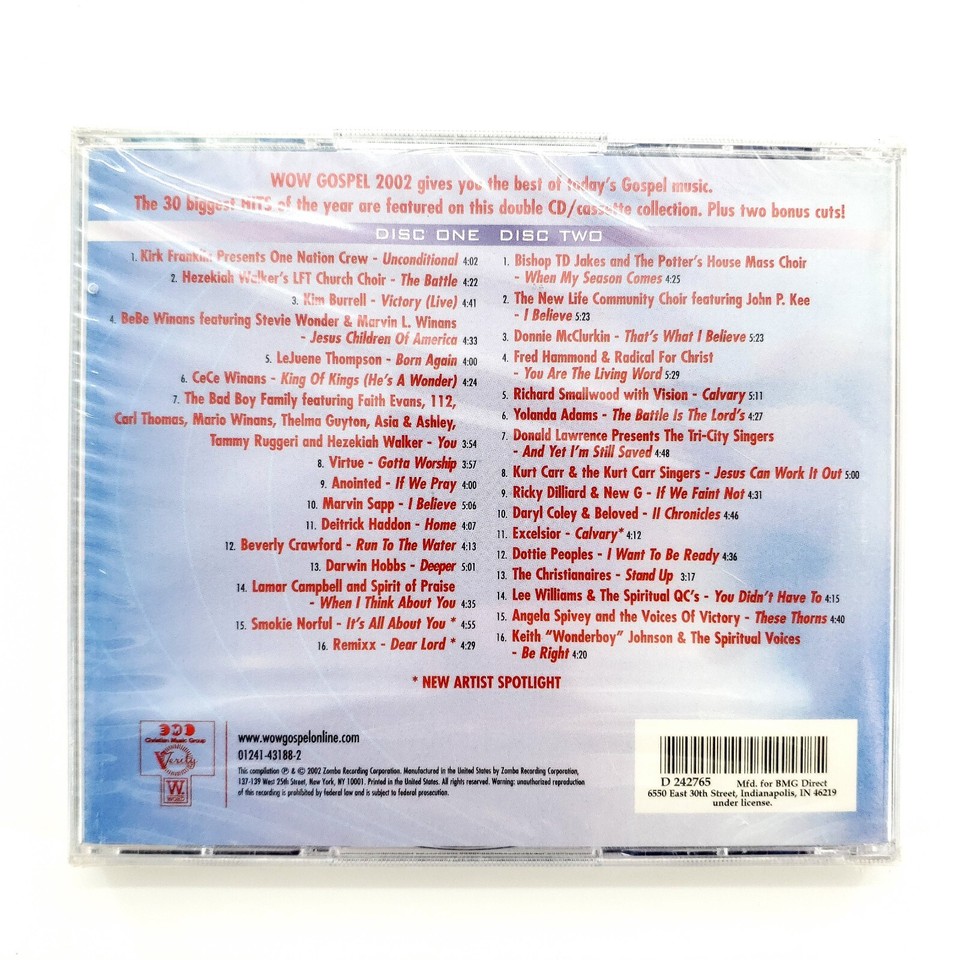 WOW Gospel 2002 by Various Artists (CD, Feb-2002, 2 Discs, Verity) BMG ...