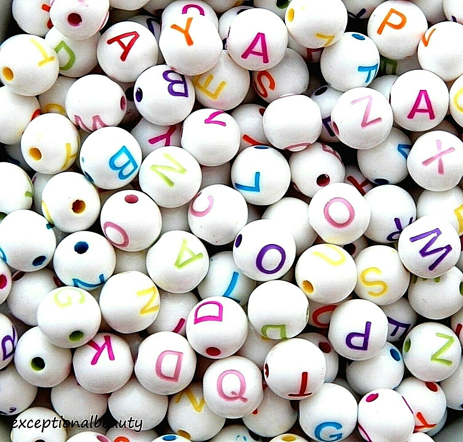 200 White with Mixed Letters ABC Alphabet 8mm Round Sphere Acrylic ...