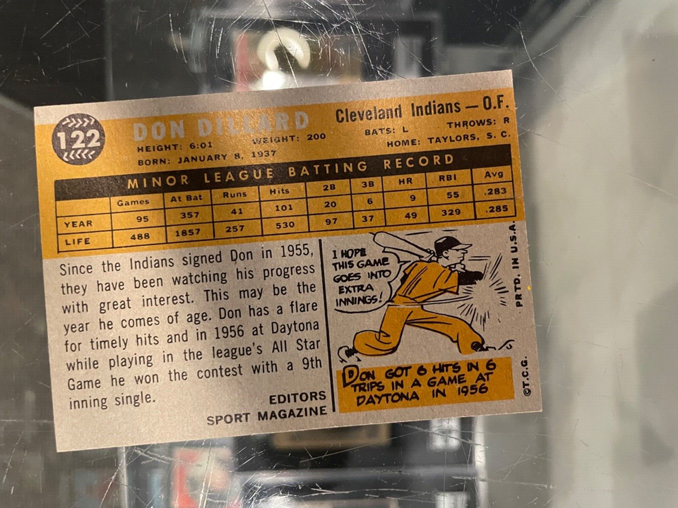 1960 TOPPS #122 DON DILLARD CLEVELAND INDIANS ROOKIE BASEBALL CARD NM ...