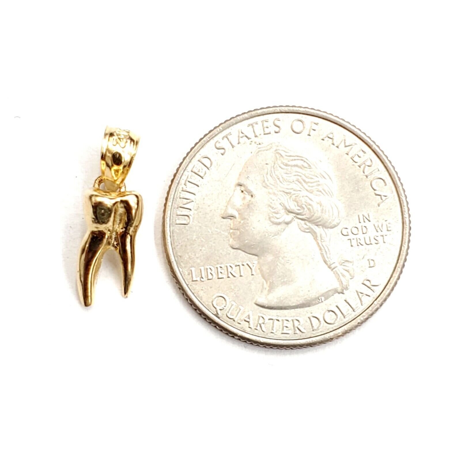 New 14k yellow Gold solid 3D tooth Pendant charm gift fine jewelry 1.5g ...