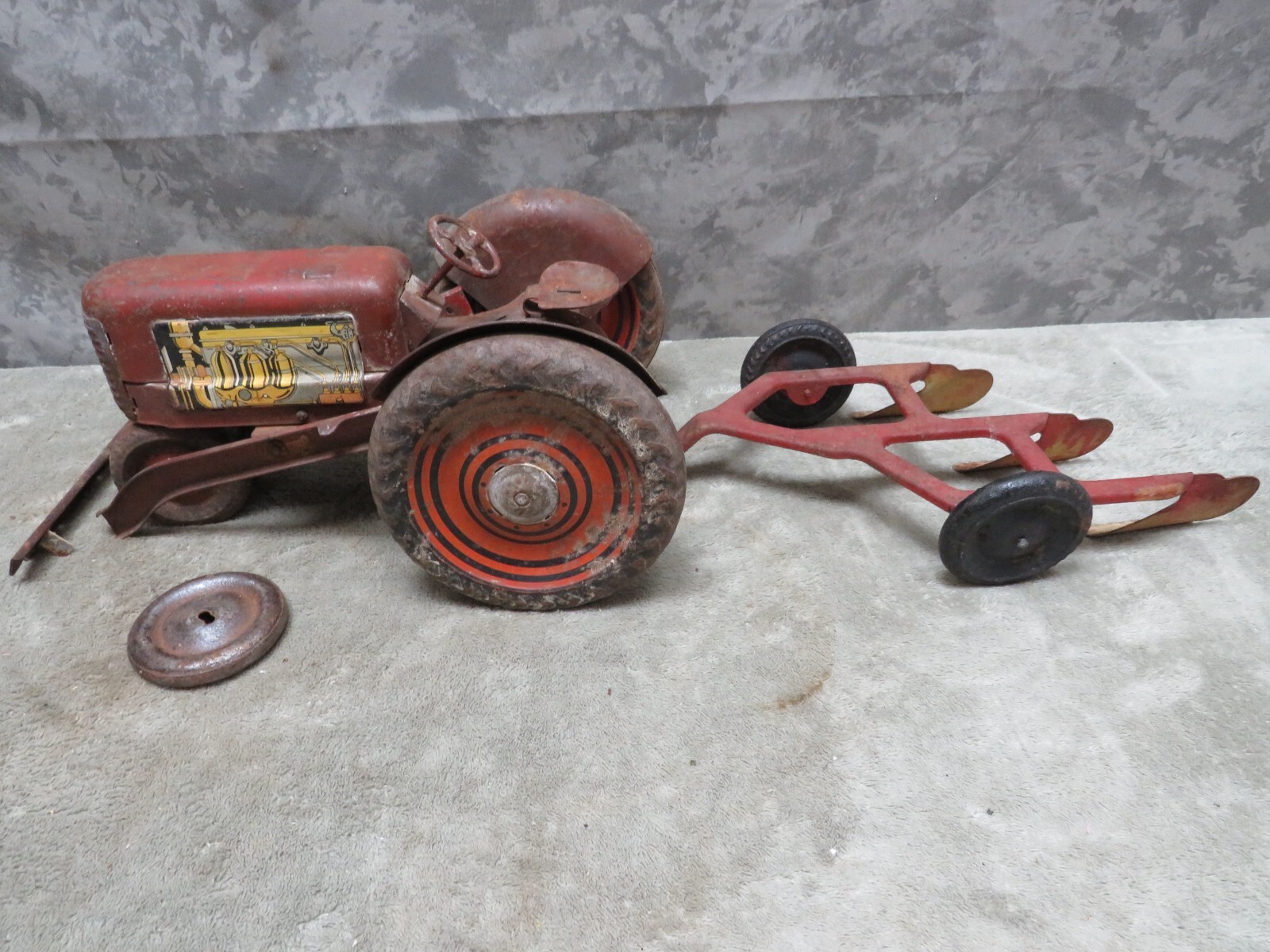 Antique 50s Marx Pressed Steel Tin Litho Farm Tractor with Plow ...