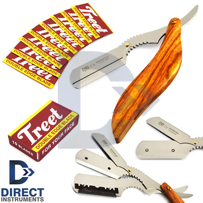 Luxury Barber Razor Straight Knife Curved Wood Handle Beard Cut Throat ...