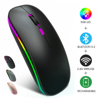 Wireless Mouse 2.4G Bluetooth Recharge RGB Cordless Mice Dual Mode For ...