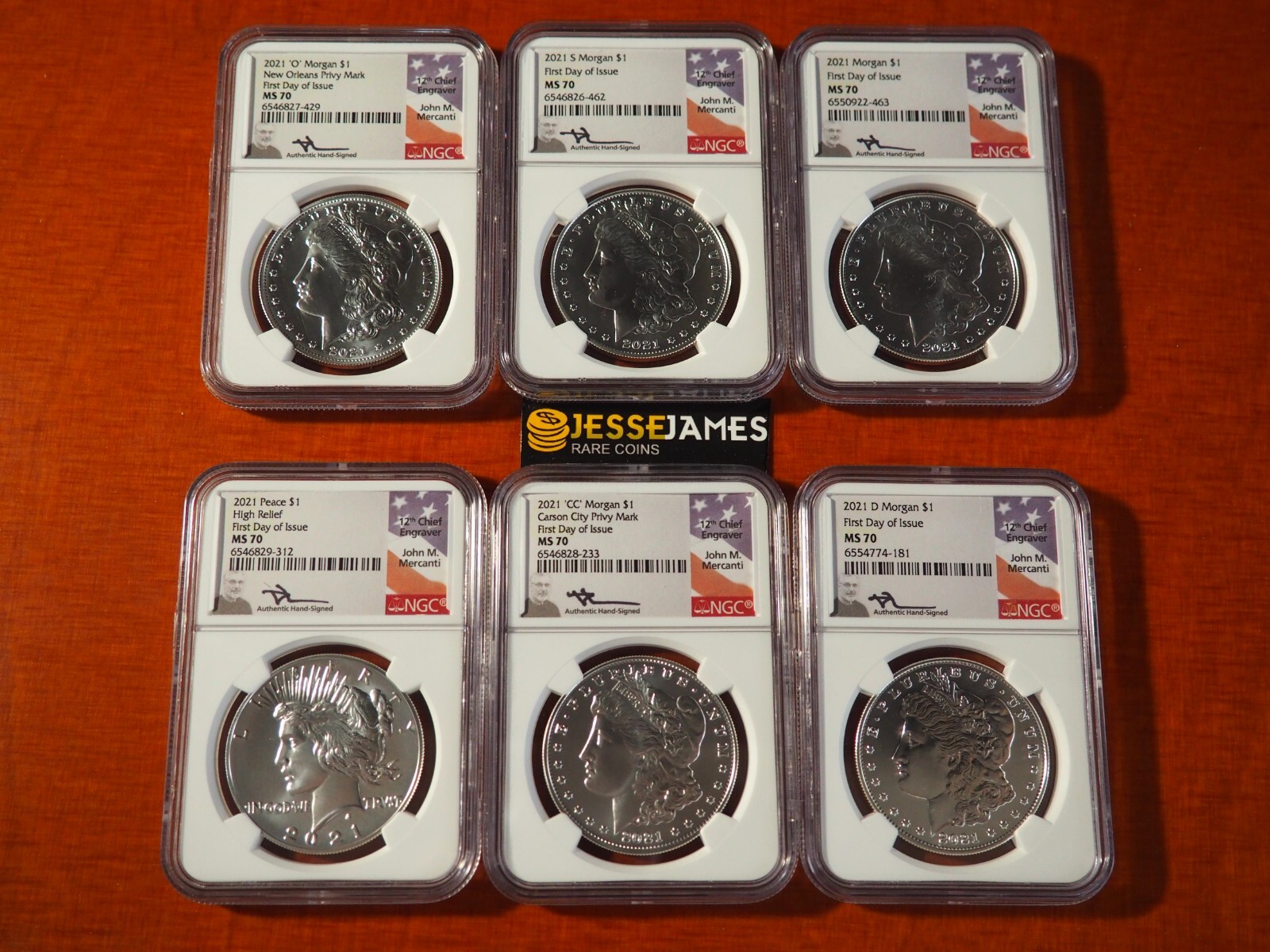 2021 $1 SILVER MORGAN & PEACE DOLLAR NGC MS70 FDI MERCANTI SIGNED FULL ...