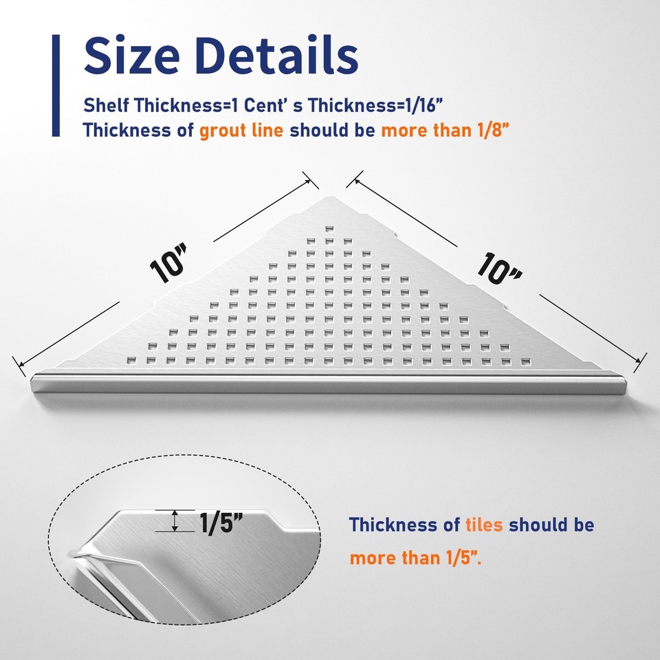 Corner Shower Shelves, 10" Brushed 304 Stainless Steel Recessed Shelf ...
