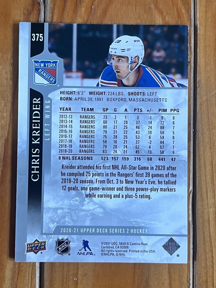 2020-21 Upper Deck #375 Chris Kreider New York Rangers B1020 | eBay