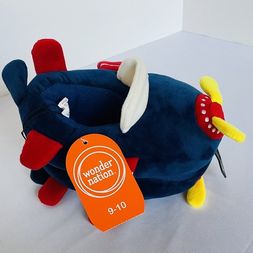 Wonder Nation Kids Slippers Airplane 9-10 Blue Red Yellow Plush Toddler ...