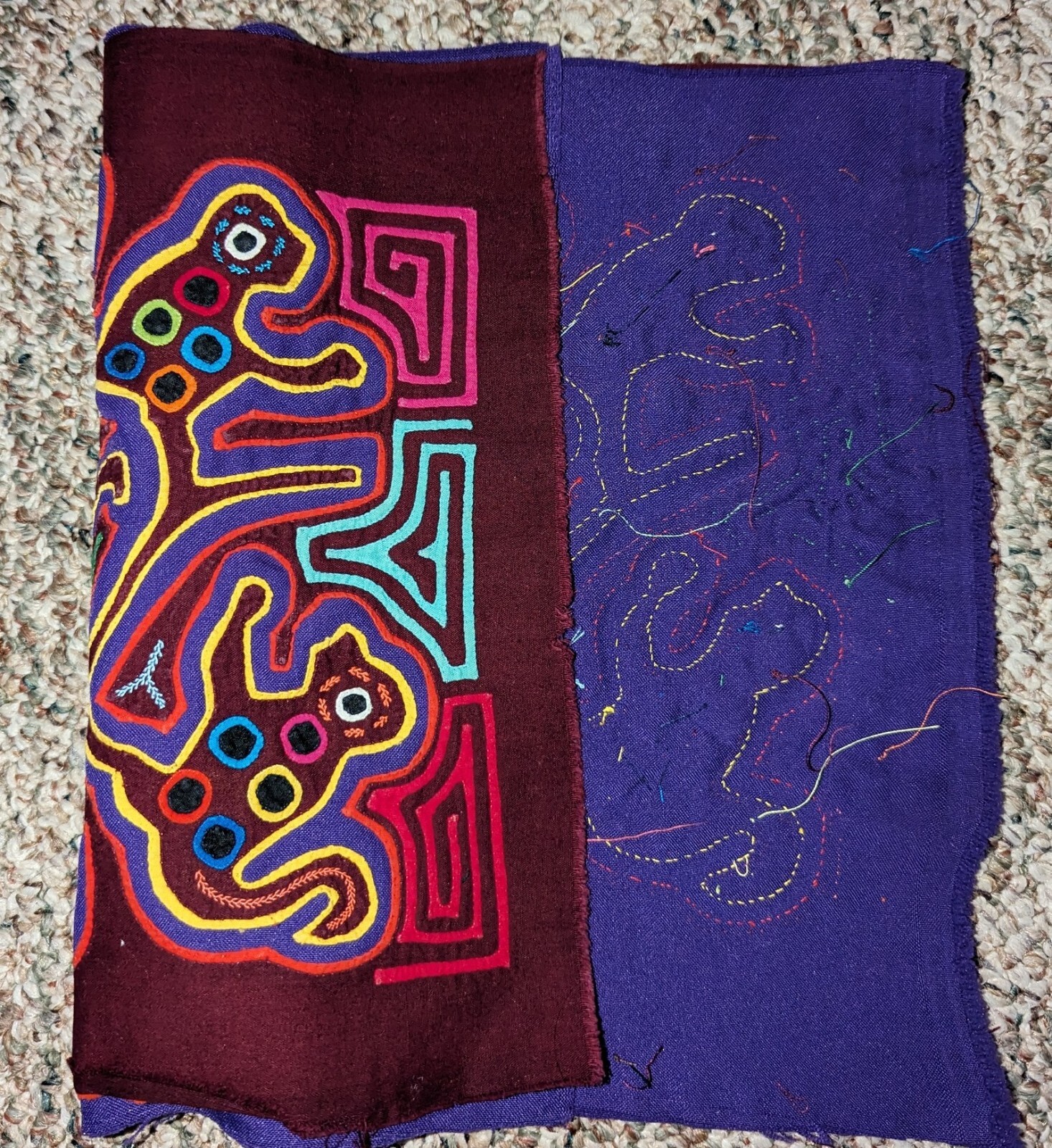 LATIN AMERICAN WOMEN ART MONKEYS MOLA MOTIF HANDSEWN KUNA BLOUSE PANEL ...