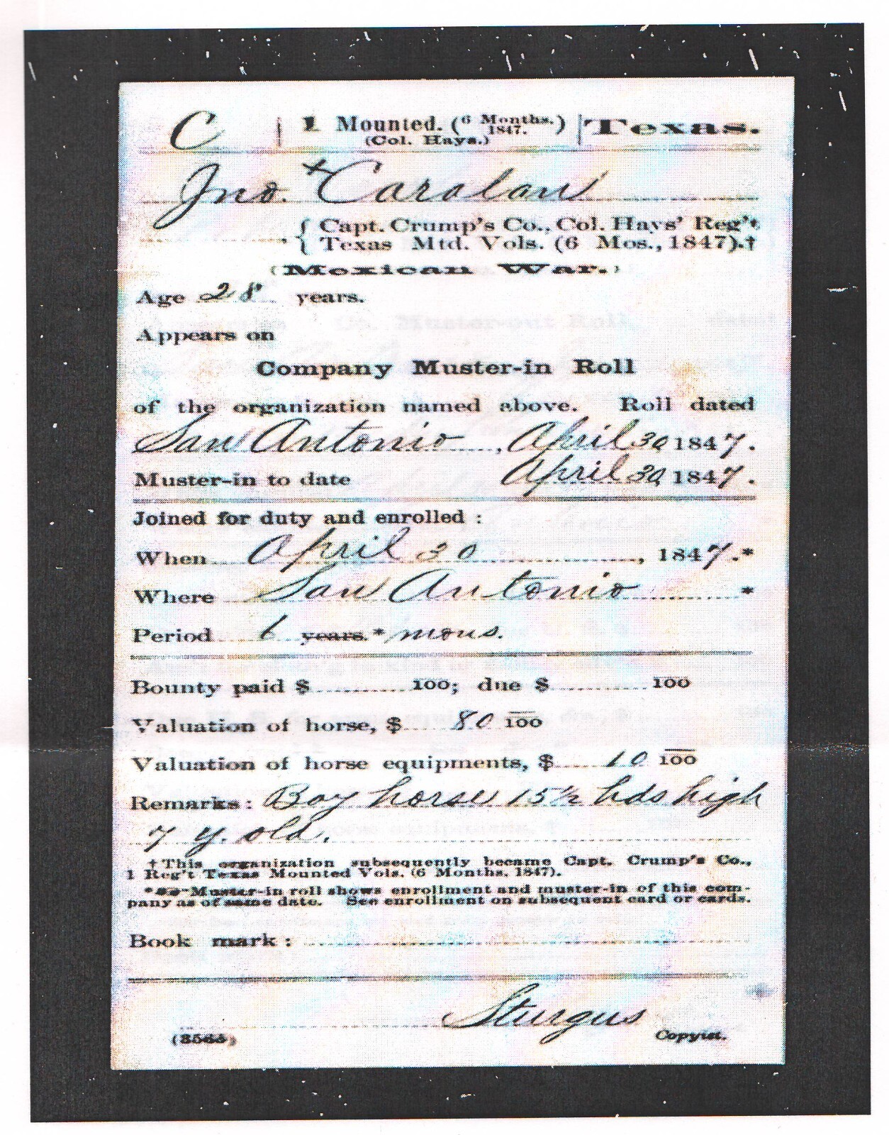 Original 1857 San Antonio Texas John Carolan Hays Texas Ranger Signed ...