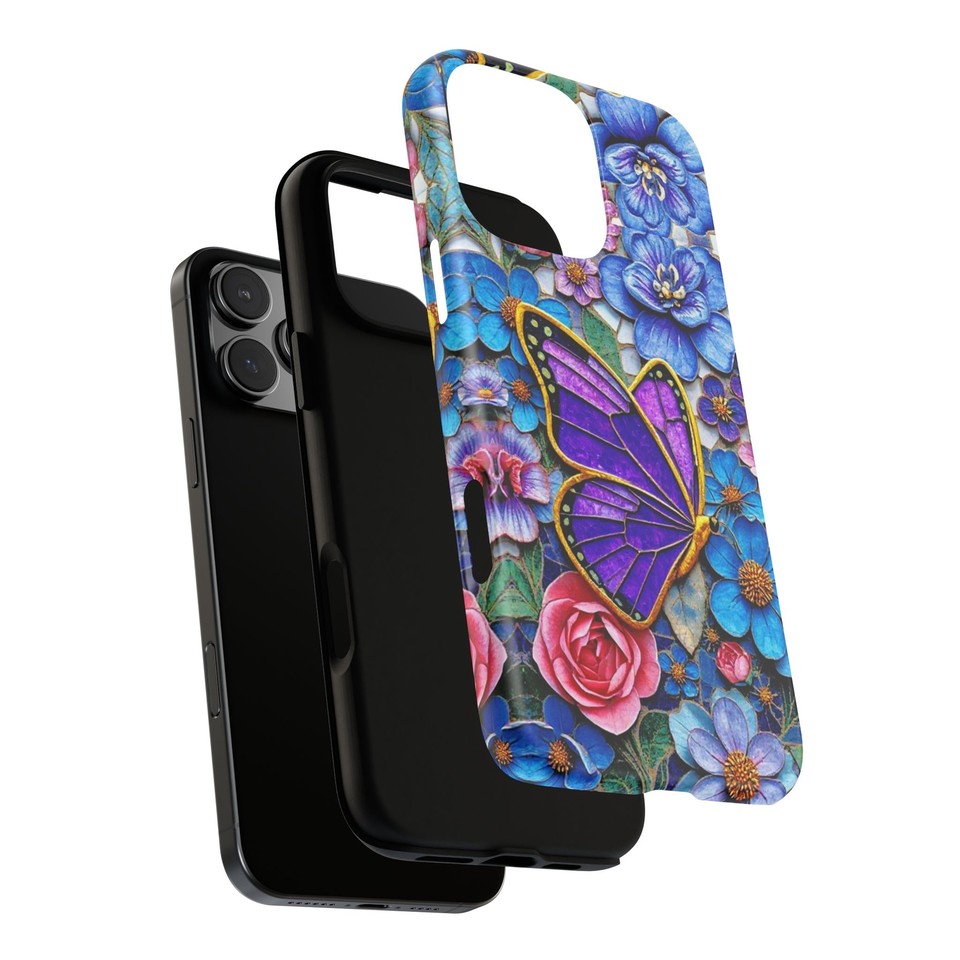 Purple Rose Tough Case Butterfly Mosaic Pink iphone 16 15 14 13 S25 S24 ...